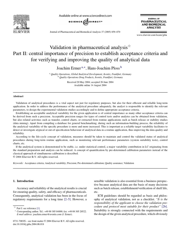 2005 - Validation in Pharmaceutical Analysis - Part II | PDF