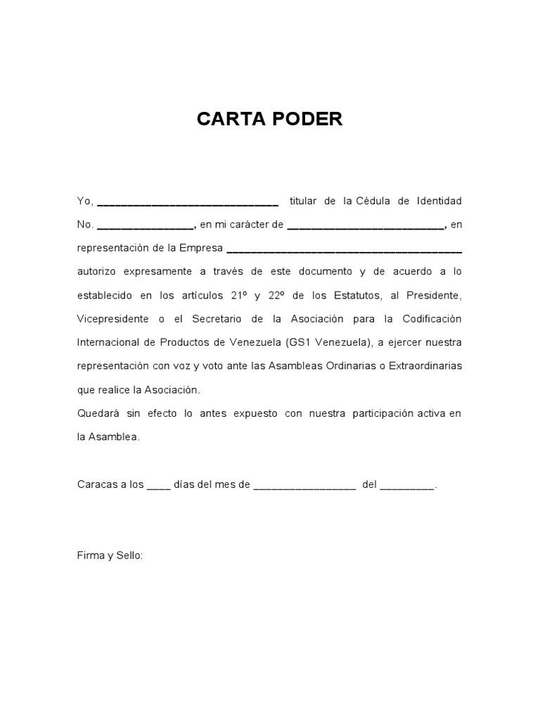 Carta Poder GS1 Vzla Jun 2016 | PDF
