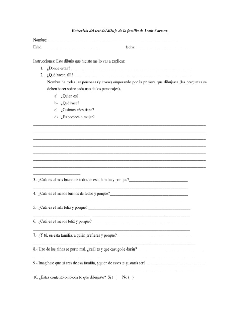Entrevista Del Test Del Dibujo de La Familia de Louis Corman | PDF