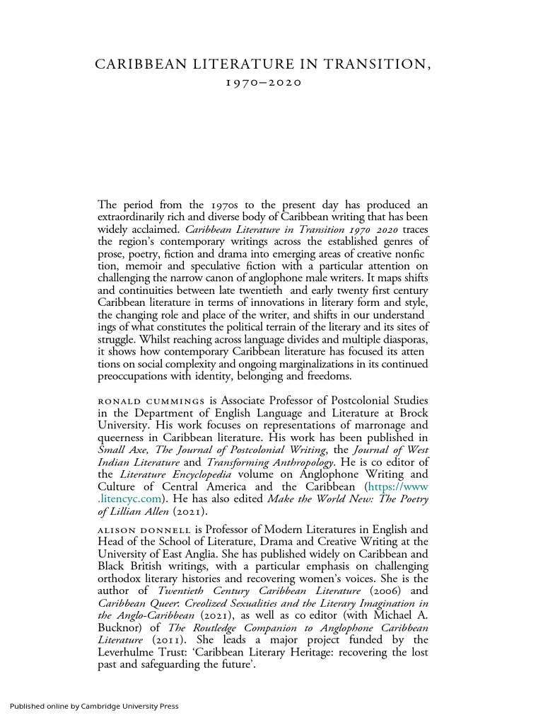 Caribbean Literature in Transition, 19702020 | PDF