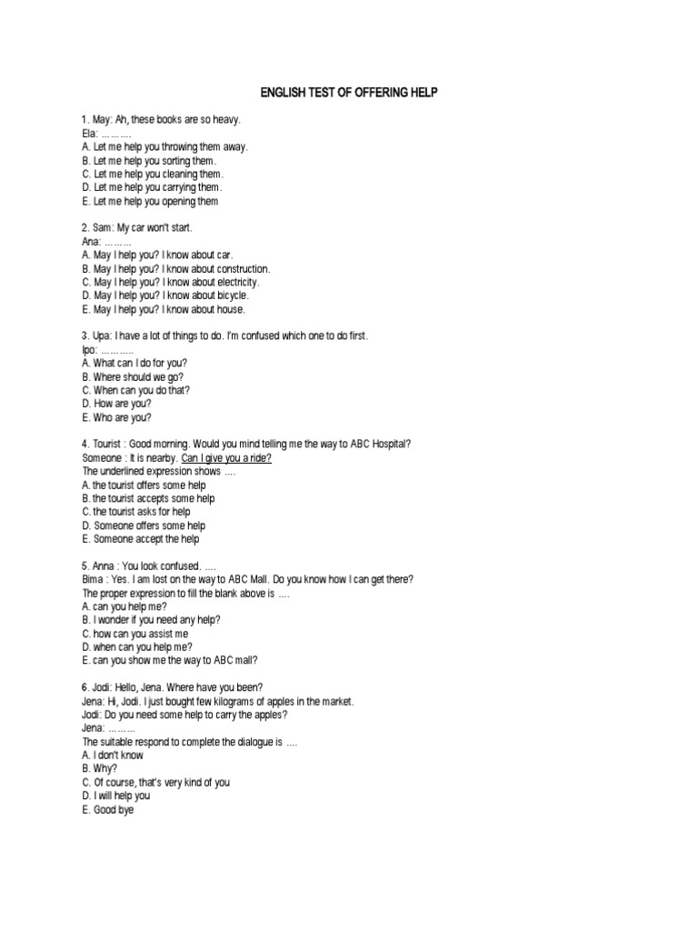 English Test of Offering Help Soal B 20 | PDF | Art