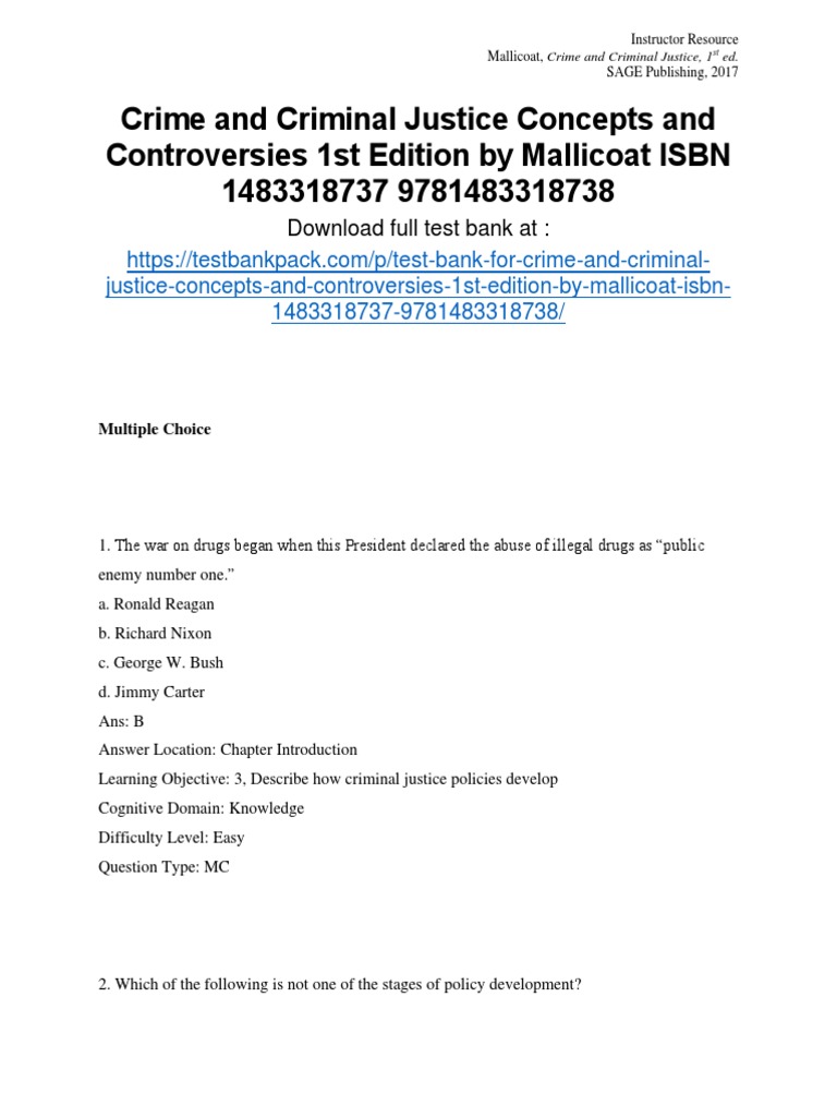 Crime and Criminal Justice Concepts and Controversies 1st Edition ...