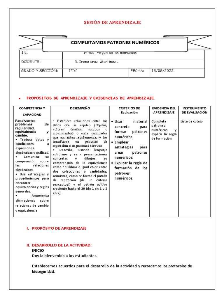 Completamos Patrones Numéricos | PDF | Aprendizaje | Evaluación