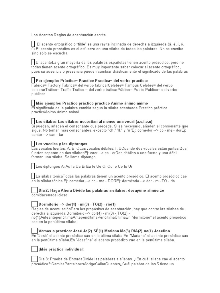 Los Acentos Reglas de Acentuación Escrita | PDF