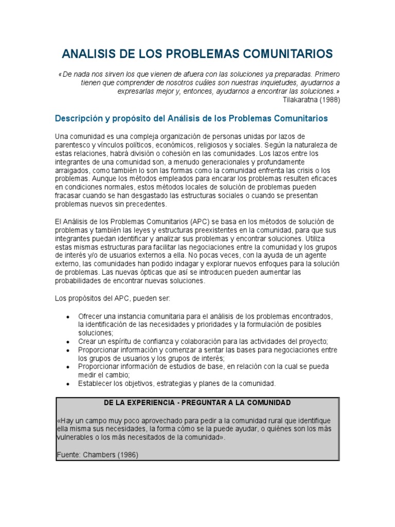 Analisis de Los Problemas Comunitarios | PDF