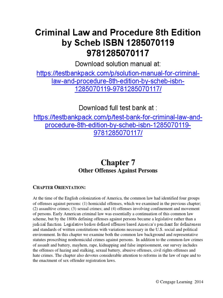 Criminal Law and Procedure 8th Edition Scheb Solutions Manual 1 | PDF