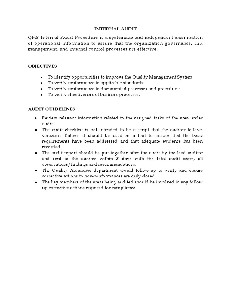 QMS Internal Audit Procedure Guide | PDF | Business