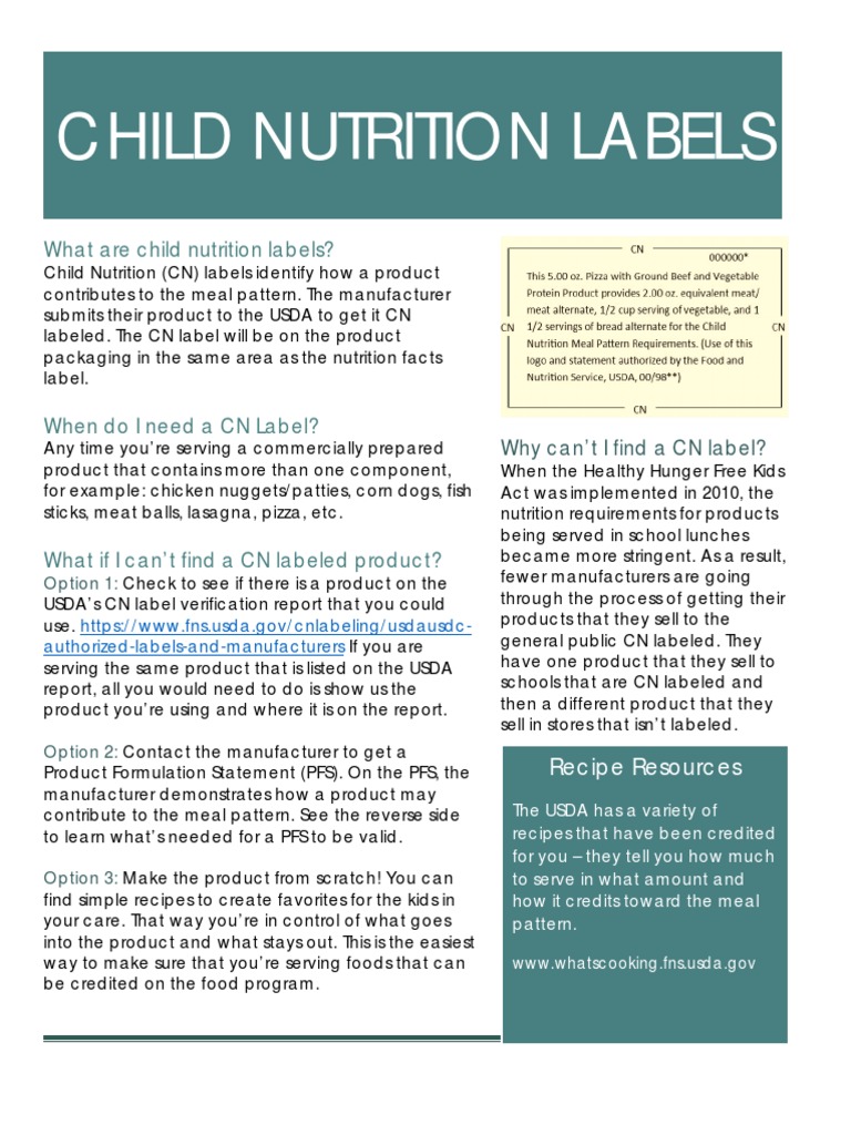 Child Nutrition Labels Fact Sheet | PDF
