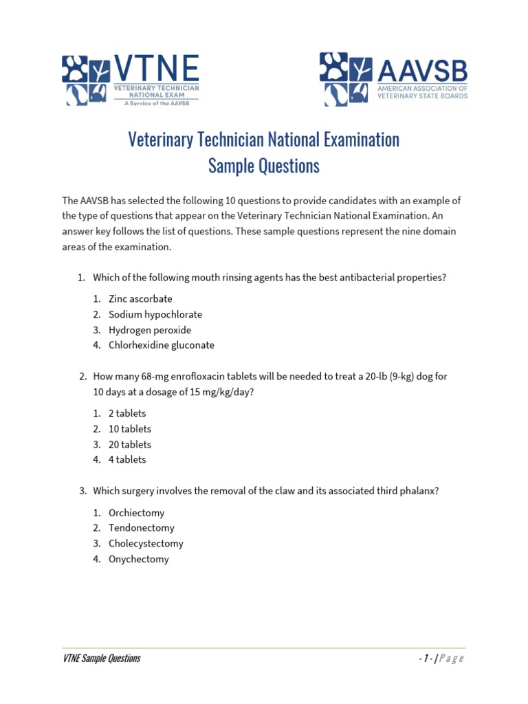 VTNE Sample Questions | PDF