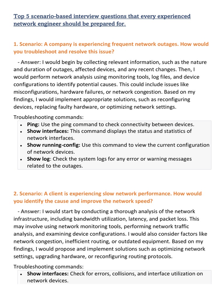 Top 5 Network Engineer Scenario Based Interview Questions 1687032457 | Download Free PDF ...