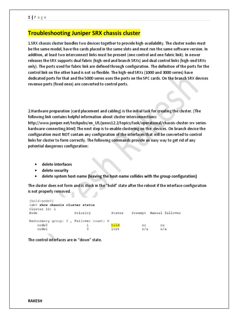 Troubleshooting Juniper SRX Cluster 1680948197 | PDF