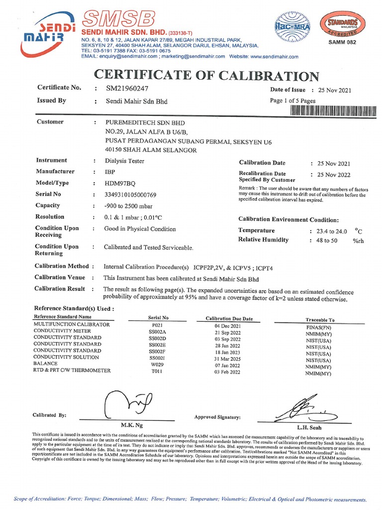 Flow, Temperature, Pressure Calibration Test Cert | PDF