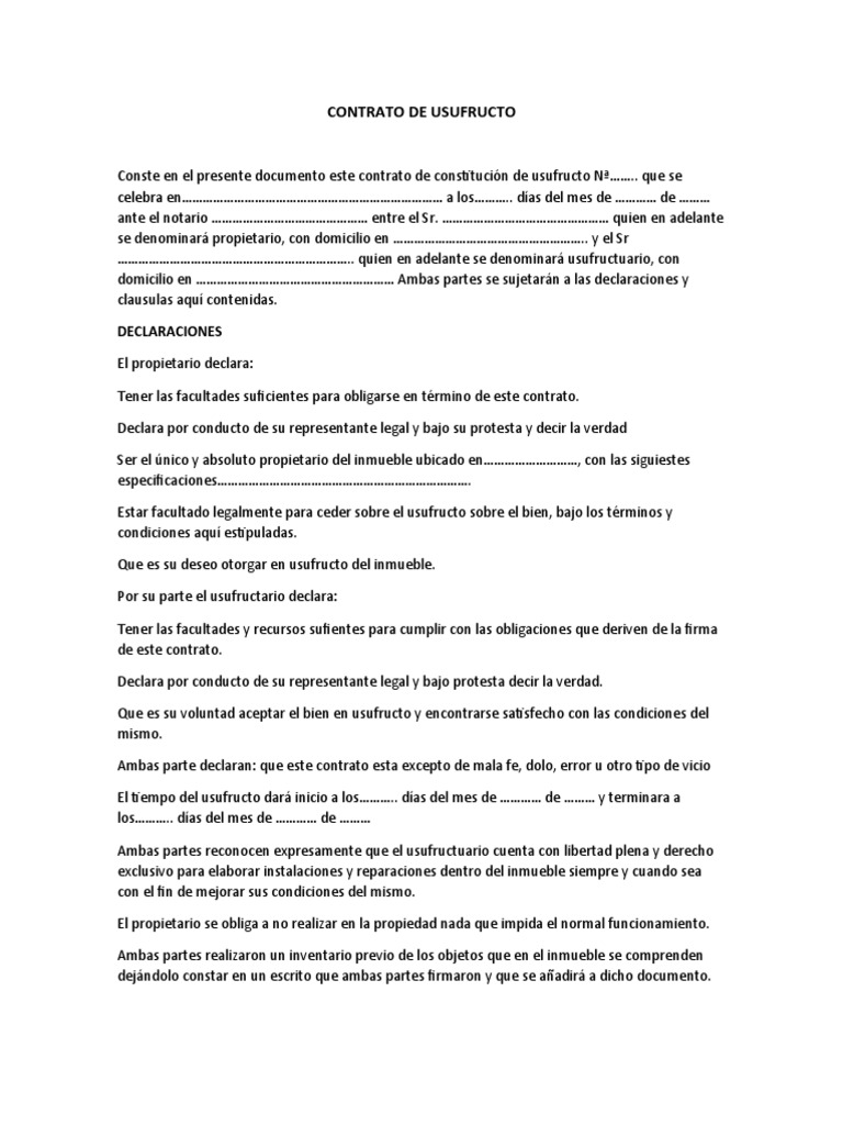 Contrato de Usufructo | PDF