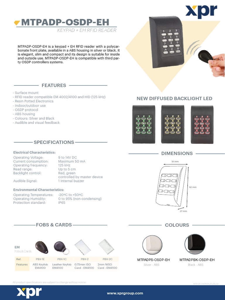 XPR Mtpadp Osdp Eh Ds en Ve1 | PDF | Radio Frequency Identification | Computer Engineering