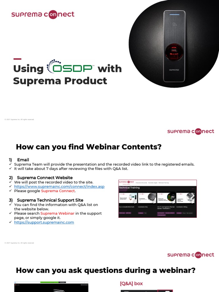 Suprema Connect - Using OSDP With Suprema Product | PDF | Smart Card | Access Control