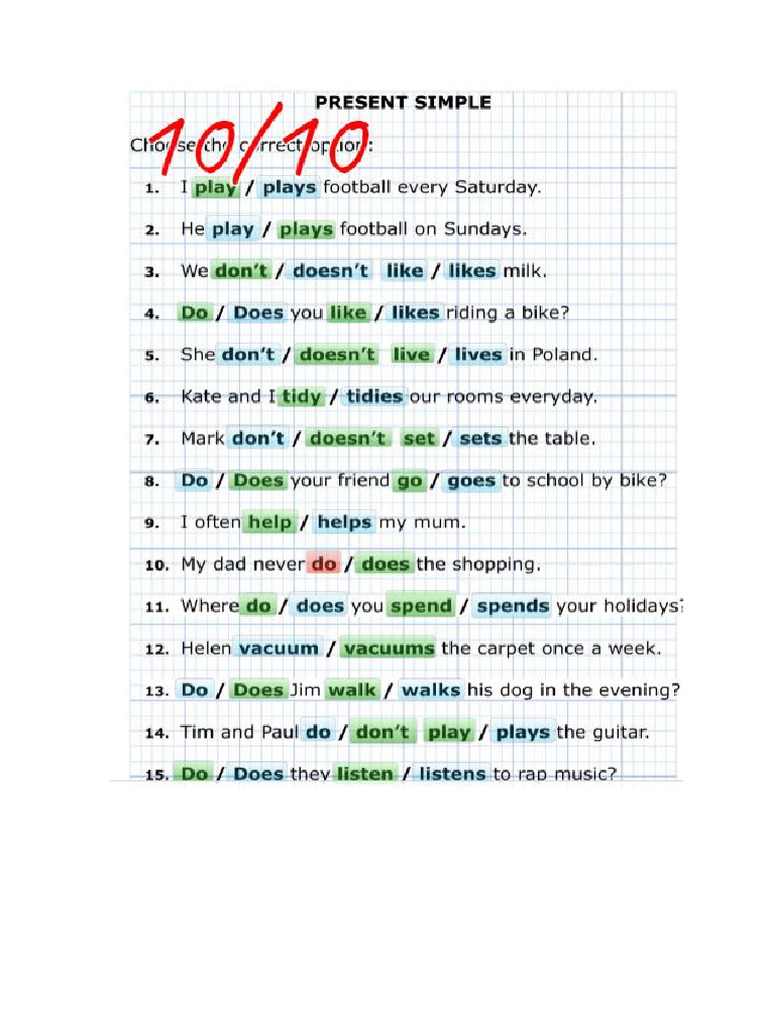 Simple Present Tense Homework | PDF