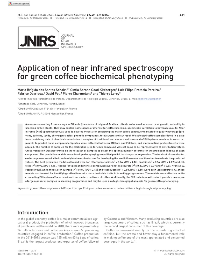 Application of Near Infrared Spectroscopy For Green Coffee Biochemical ...