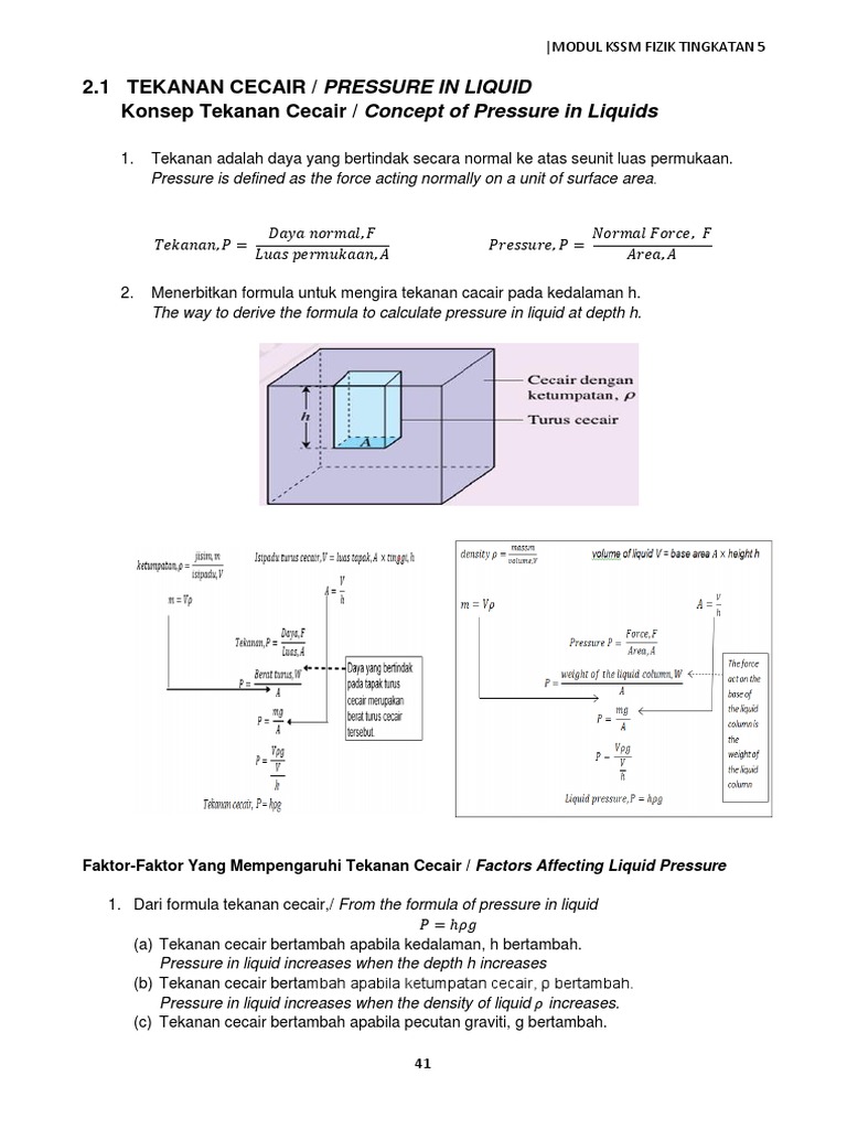 Formula dan Aplikasi Tekanan Cecair | PDF