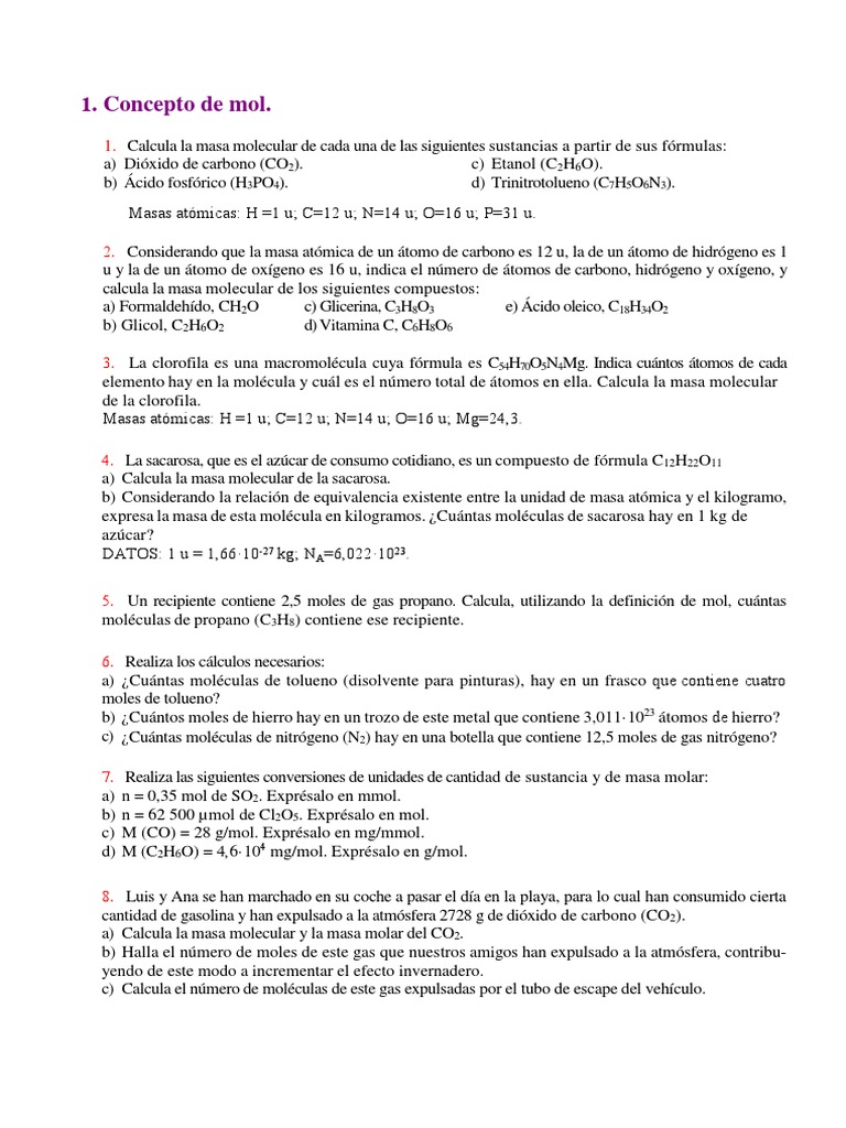 MOL y ESTEQUIOMETRÍA 3º Eso | PDF | Hidrógeno | Mole (Unidad) MOL y ESTEQUIOMETRÍA 3º Eso | PDF | Hidrógeno | Mole (Unidad)