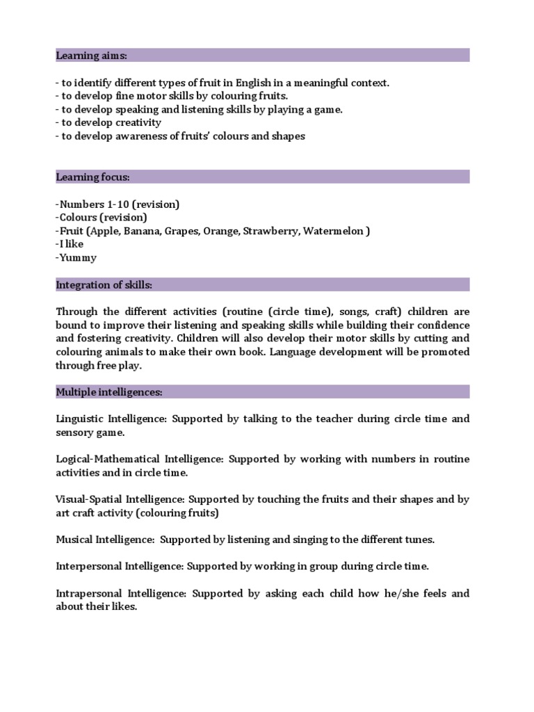 Lesson Plan Fruit | PDF | Fruit | Creativity