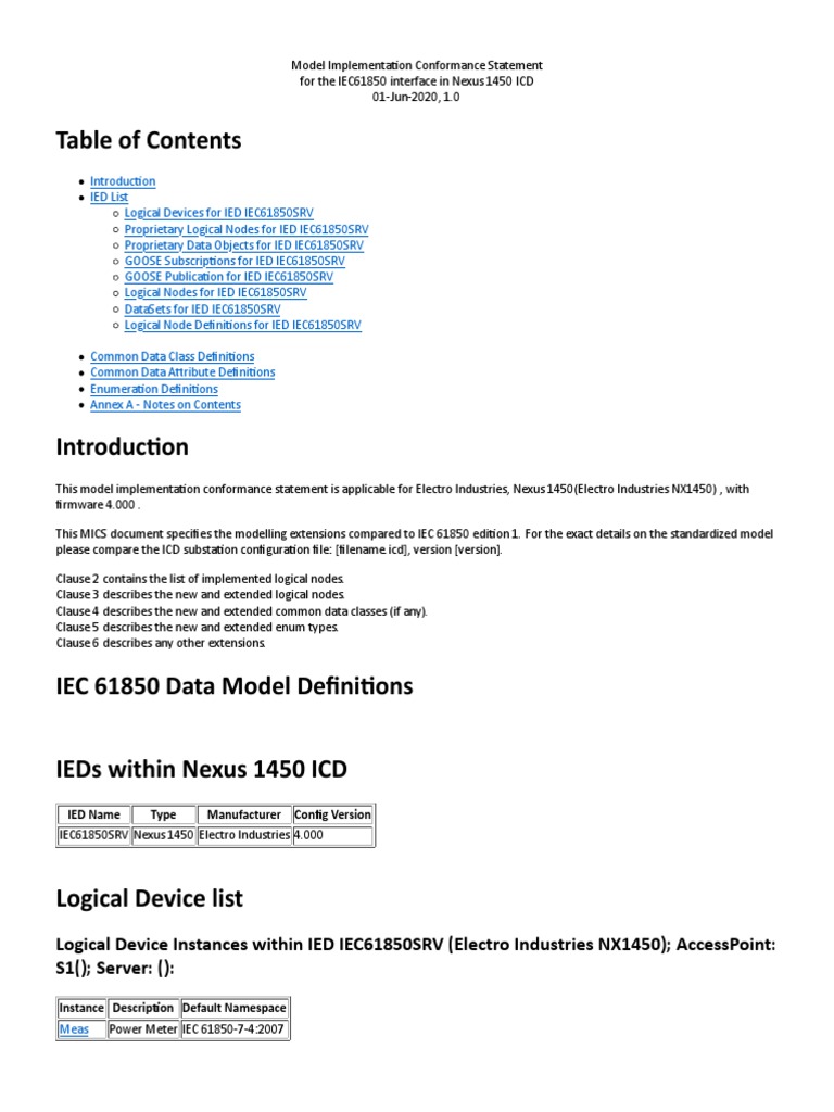 Nexus 1450 IEC 61850 Model Implementation Conformance Statement ICD ...