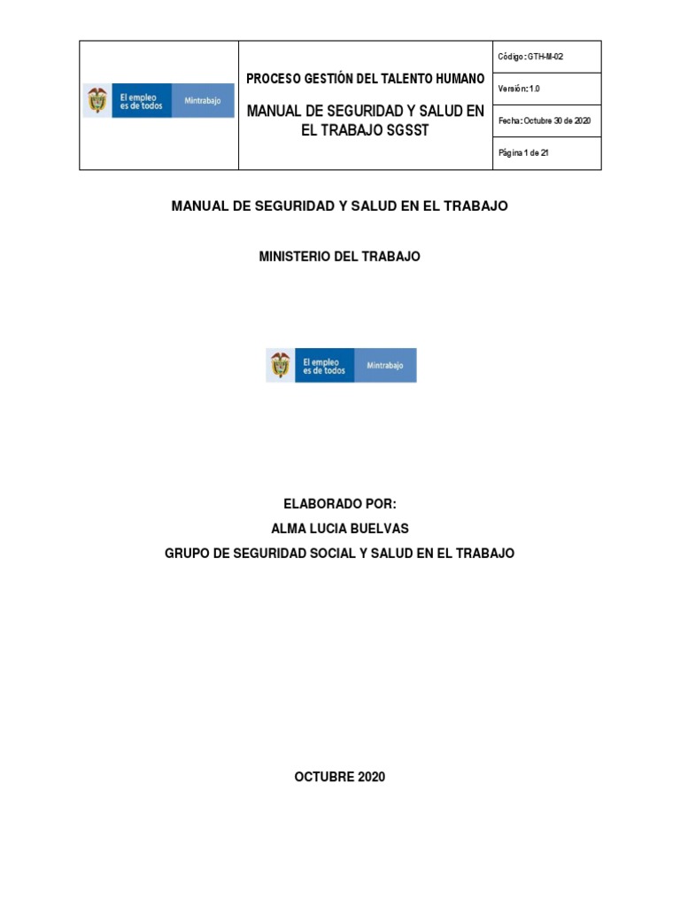 Manual de Seguridad y Salud en El Trabajo SGSST | PDF