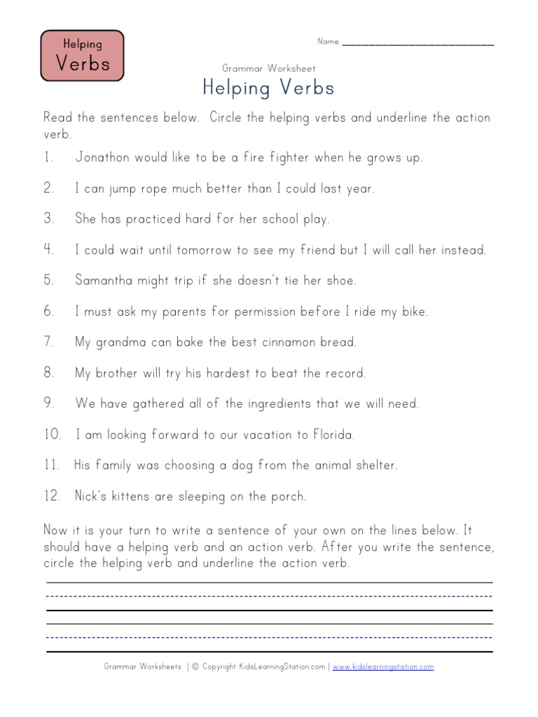 Helping Verb Worksheet Sentences | PDF