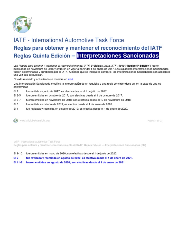 IATF Rules SIs August2020 Latin Spanish | PDF | Auditoría | Contralor