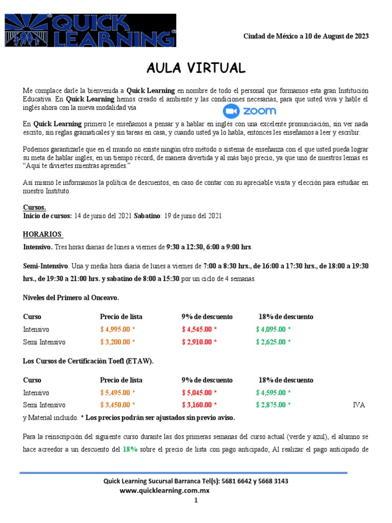 Informes Aula Virtual | PDF