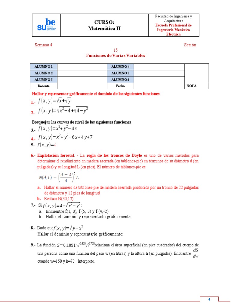S4.s15 - 2 Resolver Ejercicios Funciones de Varias Variables | PDF
