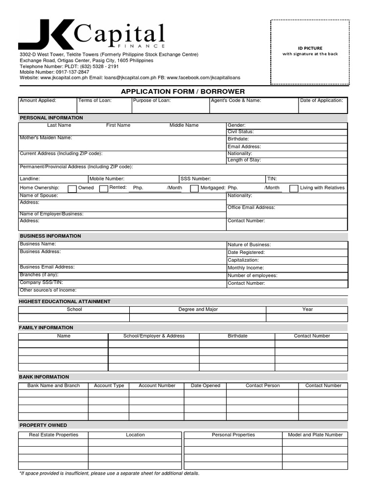 JK Capital Loan Application Form | PDF | Loans | Business