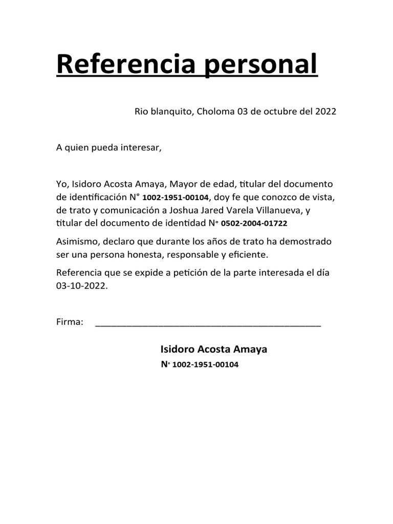 Referencia Personal | PDF | Ciencias sociales | Derecho