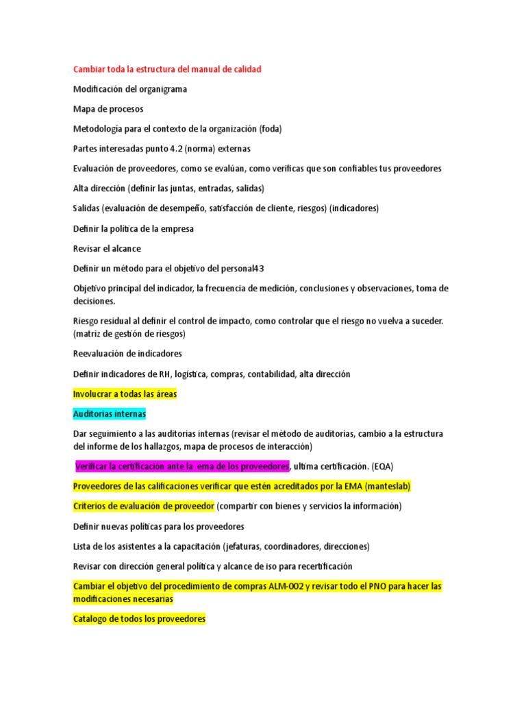 Cambiar Toda La Estructura Del Manual De Calidad Pdf Auditoría