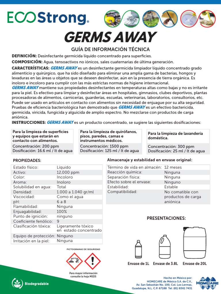 GERMS AWAY, Guia Info. Técnica GHS | PDF | Agua | Alimentos