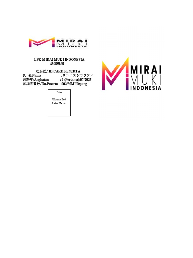 LPK Mirai Muki Indonesia Id | PDF