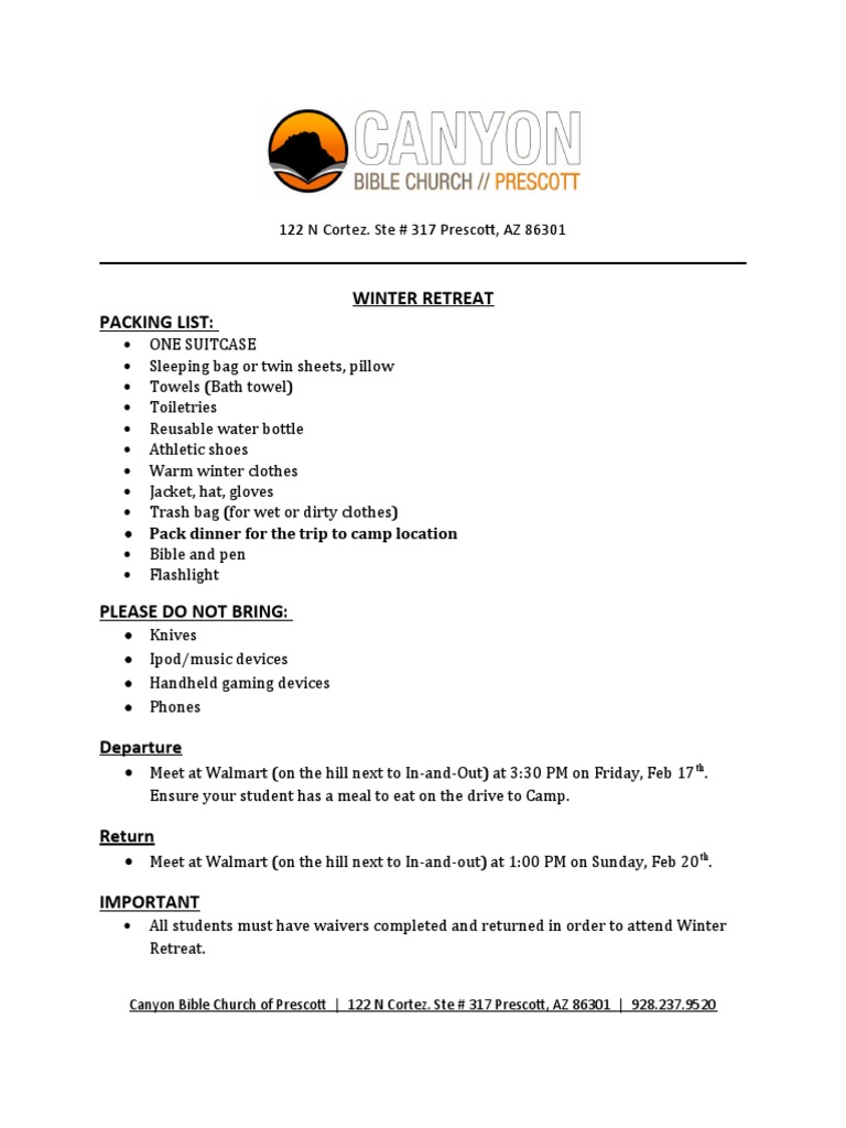 Winter Retreat Packing List 2023 | PDF