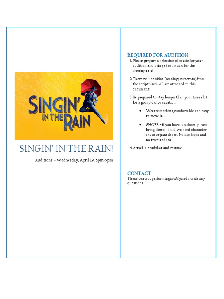 Audition Packet - Singin in The Rain | PDF