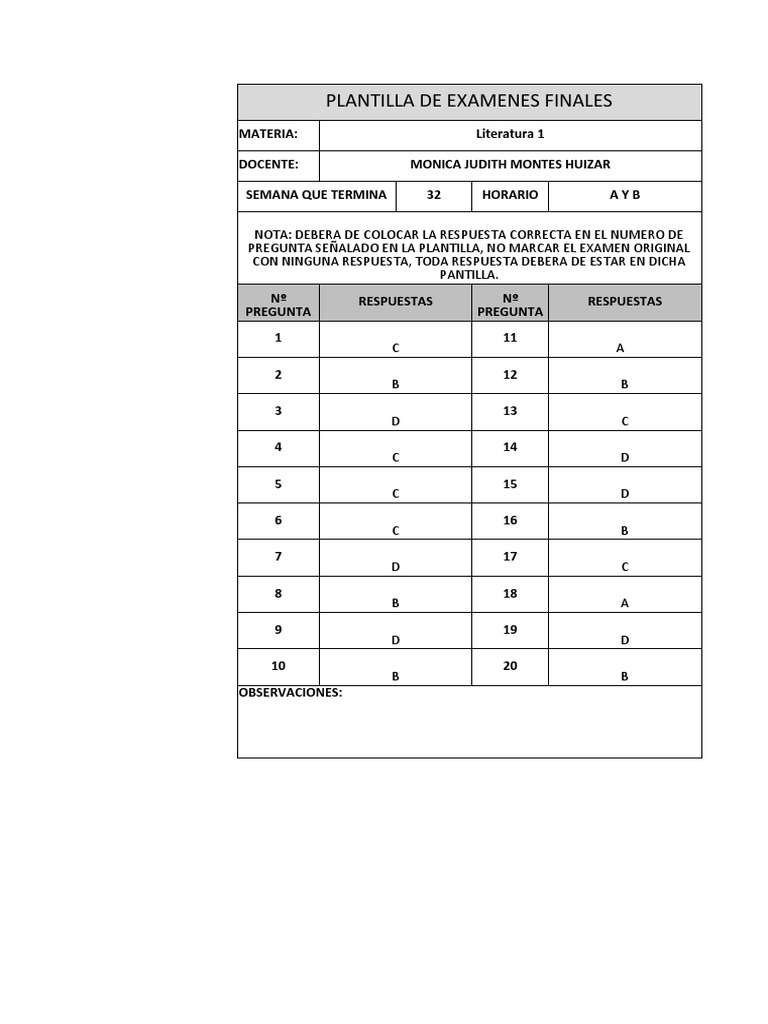 Formato Plantilla para Examenes Respuestas | PDF