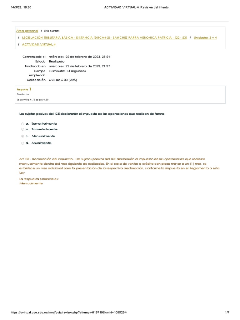 ACTIVIDAD VIRTUAL 4 - Revisión Del Intento | PDF