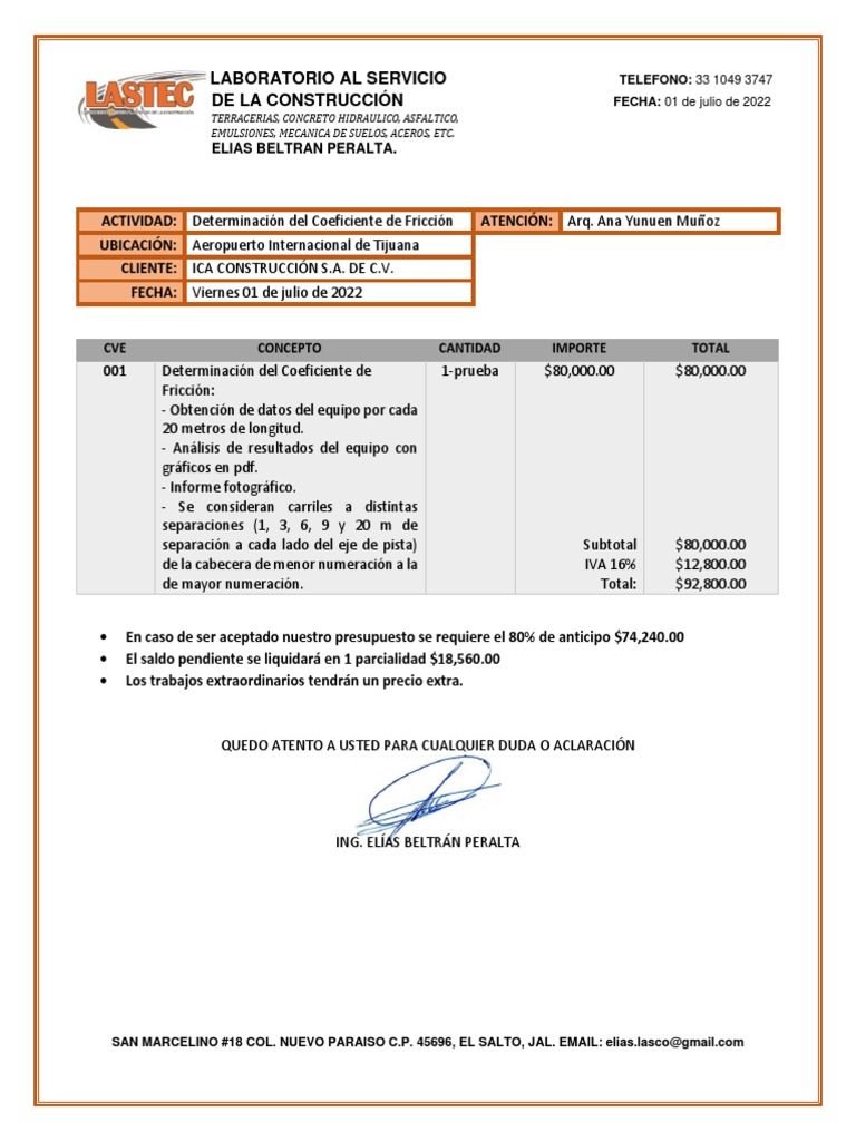 Presupuesto Lastec | PDF