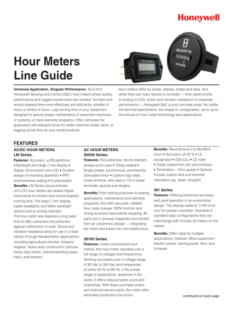 Honeywell Sensing Hour Meters Line Guide 009573 3 en | PDF