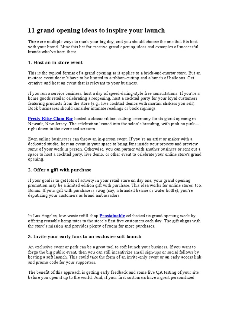 11 Grand Opening Ideas To Inspire Your Launch | PDF