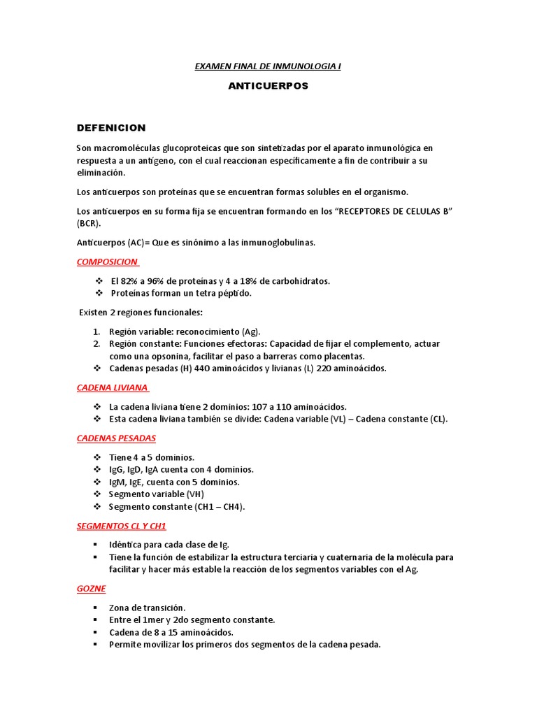 Resumen de EXAMEN FINAL DE INMUNOLOGIA I | PDF