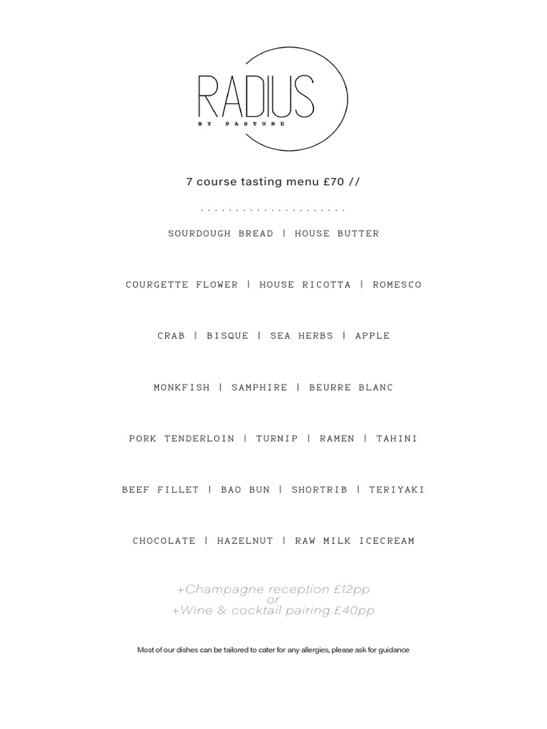 Radius by Pasture 7 COURSE MENU JUNE 2023 | PDF