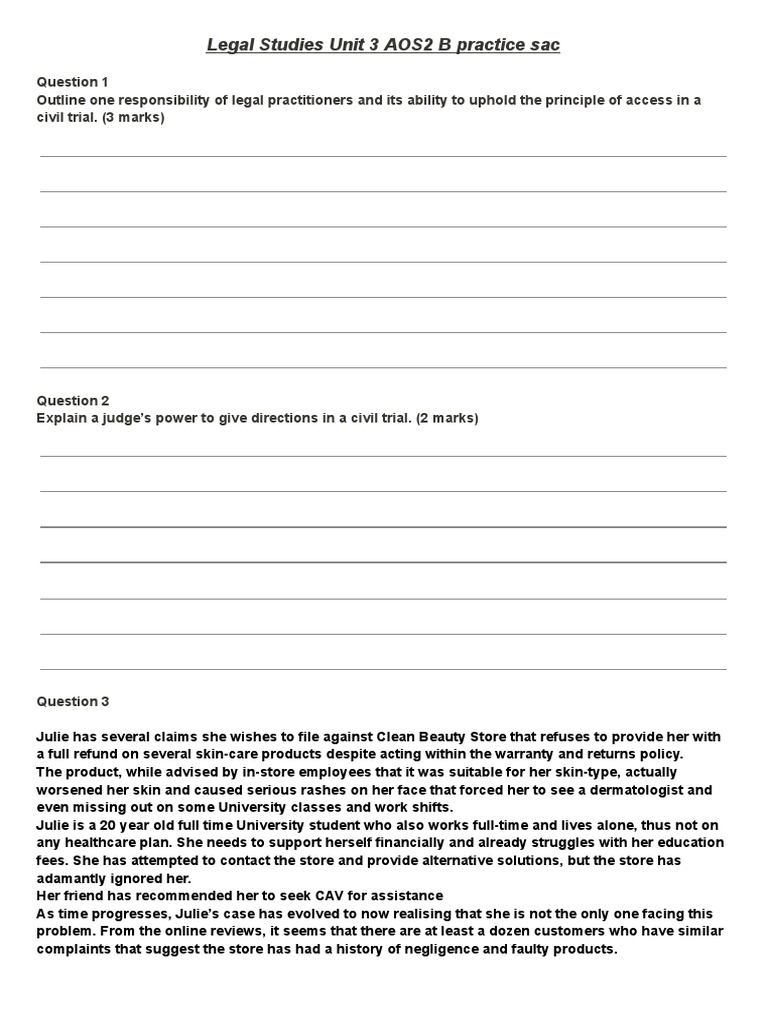 Legal Studies Practice Sac Unit 3 Aos2 B | PDF