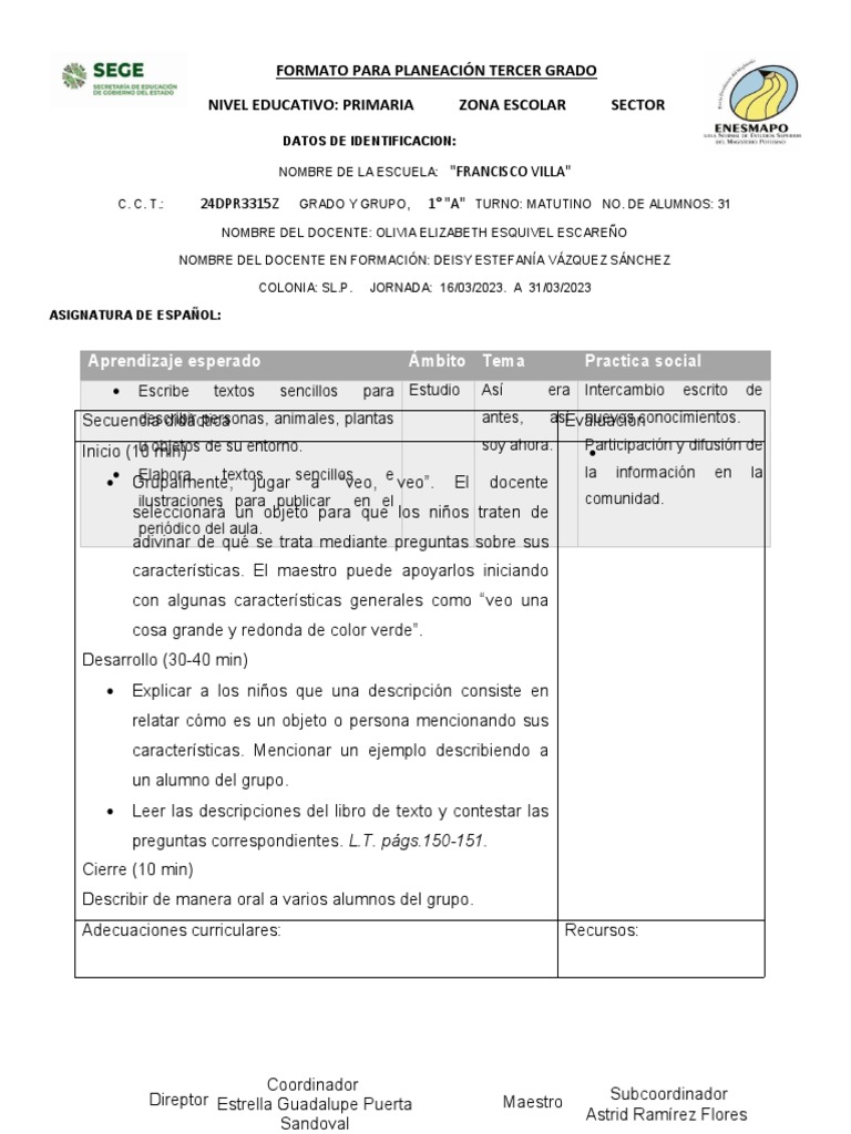 Planeacion Primer Grado | PDF Planeacion Primer Grado | PDF