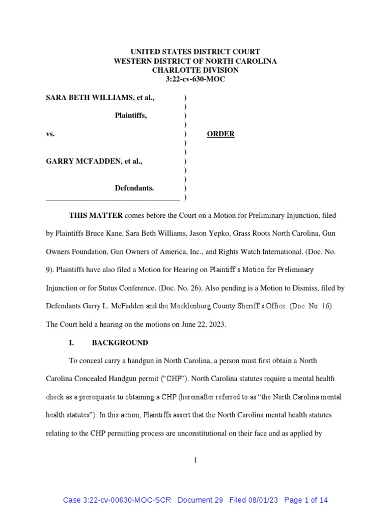 Order Involving Mecklenburg County Sheriff's Office Concealed Carry ...