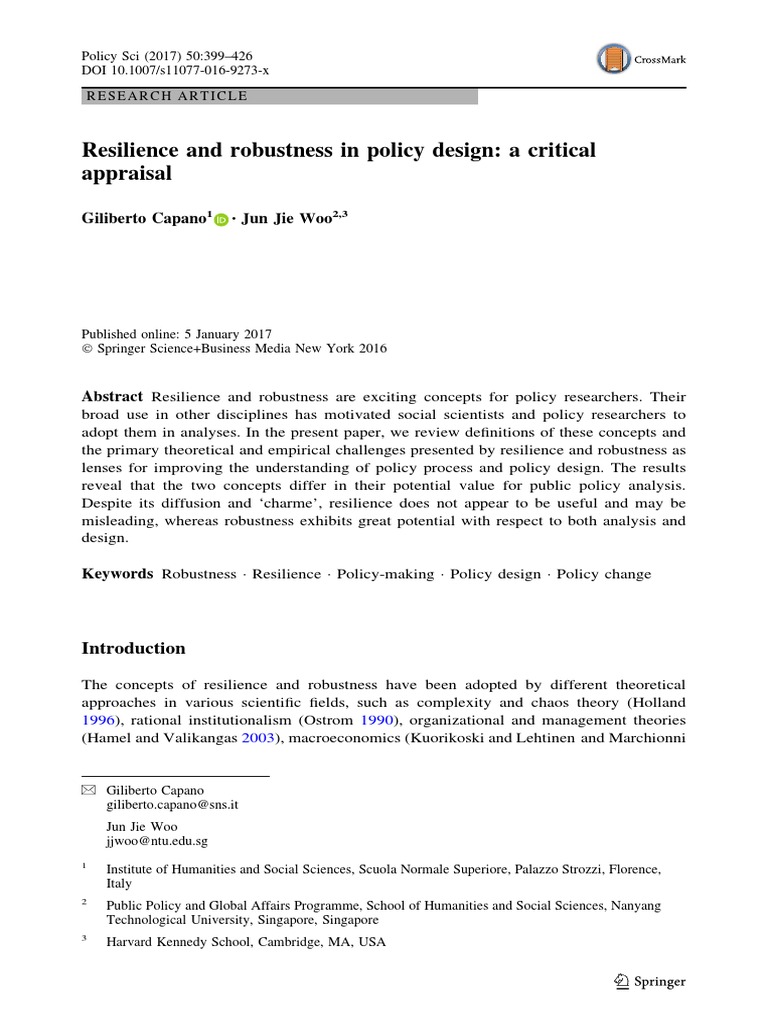 CAPANO e WOO, J Resilience and Robustness in Policy Design | PDF ...