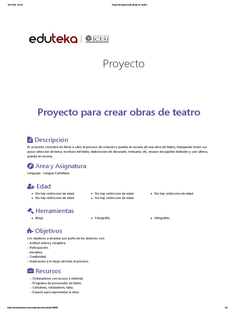 Proyecto para Crear Obras de Teatro | PDF | Teatro | Comunicación humana