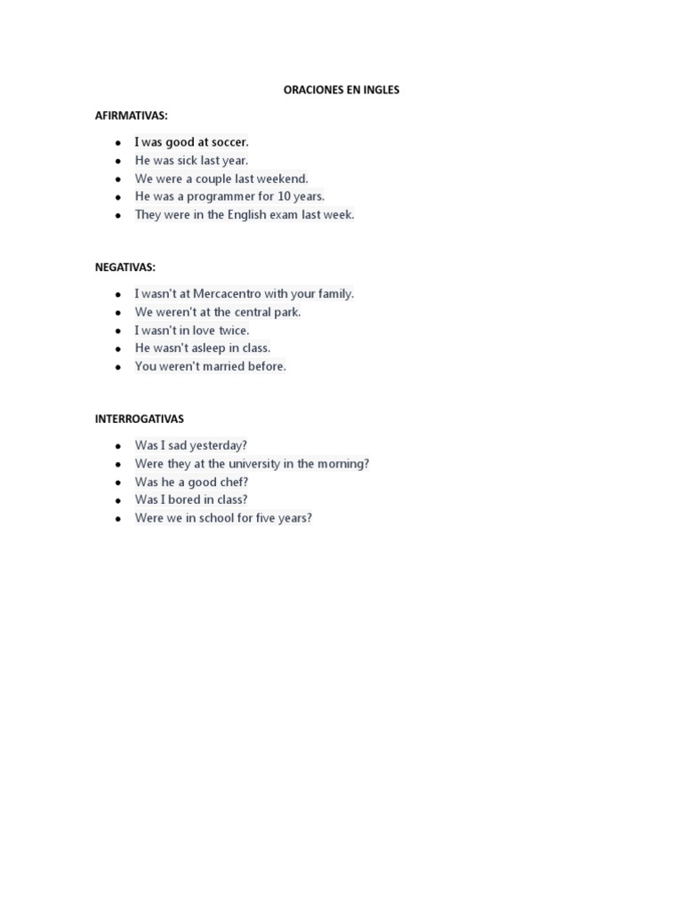 Oraciones En Ingles Pdf
